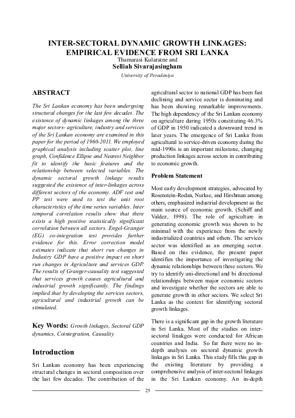 (PDF) Inter-sectoral dynamic growth linkages: empirical evidence from Sri Lanka