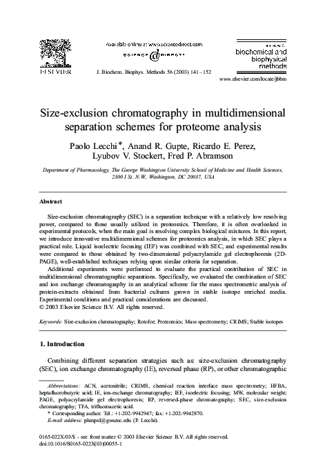 (PDF) Size-exclusion chromatography in multidimensional separation schemes for proteome analysis