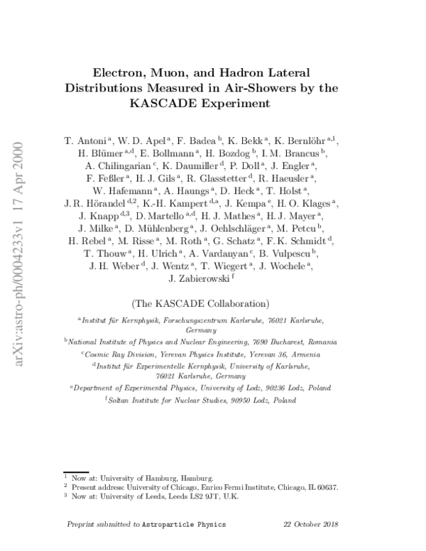 (PDF) Electron, Muon, and Hadron Lateral Distributions Measured in Air-Showers by the