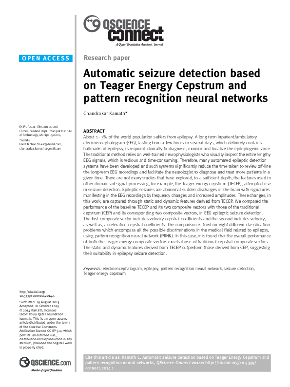 (PDF) Automatic seizure detection based on Teager Energy Cepstrum and pattern recognition neural ...