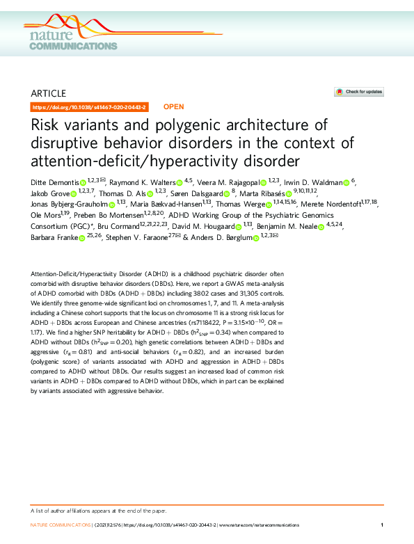 (PDF) Risk variants and polygenic architecture of disruptive behavior ...