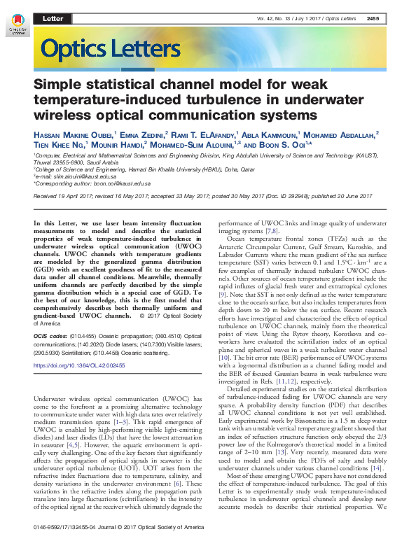 (PDF) Simple statistical channel model for weak temperature-induced turbulence in underwater ...