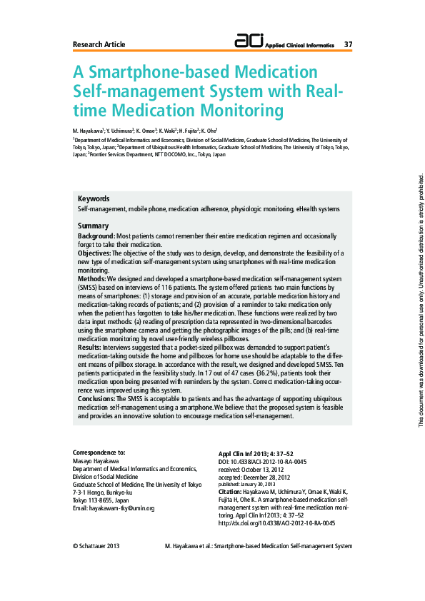 Pdf A Smartphone Based Medication Self Management System With Realtime Medication Monitoring