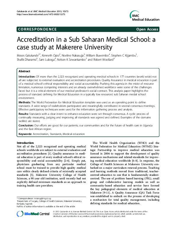 (PDF) Accreditation in a Sub Saharan Medical School: a case study at Makerere University ...
