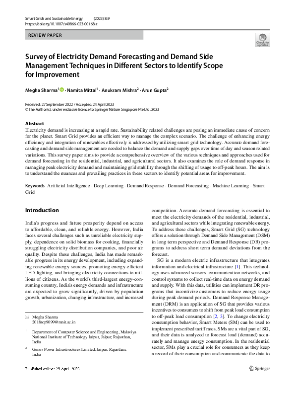 Pdf Survey Of Electricity Demand Forecasting And Demand Side Management Techniques In