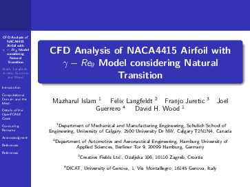 (PDF) CFD Analysis of NACA4415 Airfoil with γ−Reθ Model considering Natural Transition
