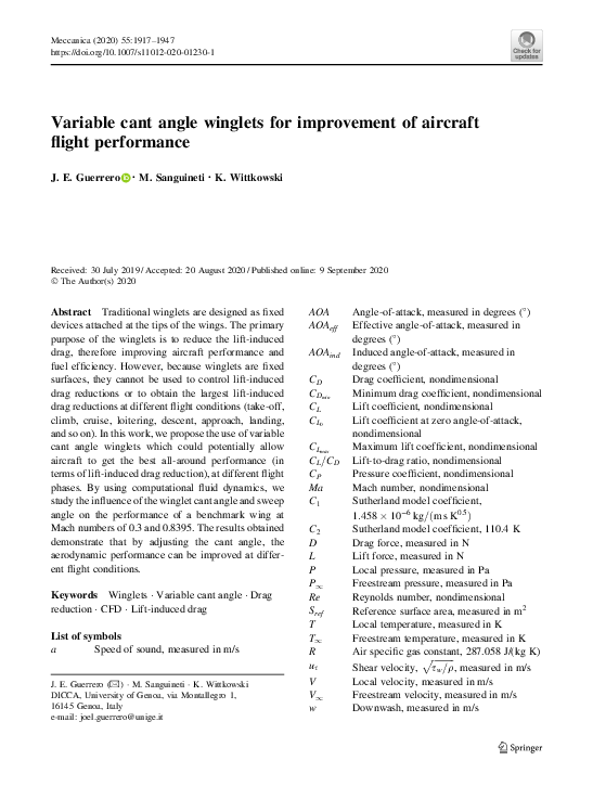 (PDF) Variable Cant Angle Winglets for Improvement of Aircraft Flight ...