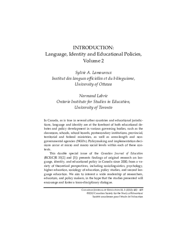 (PDF) Introduction: Language, Identity and Educational Policies