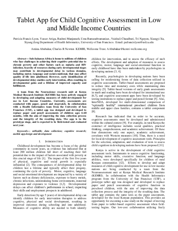 (PDF) Tablet app for child cognitive assessment in low and middle ...