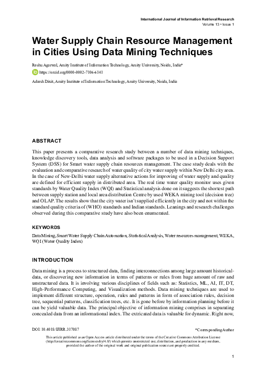 Pdf Water Supply Chain Resource Management In Cities Using Data