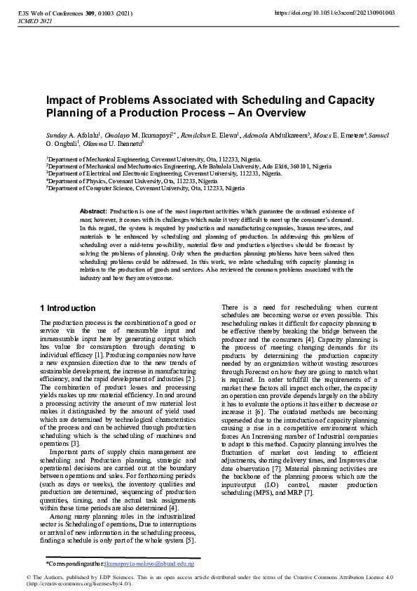 (PDF) Impact of Problems Associated with Scheduling and Capacity ...