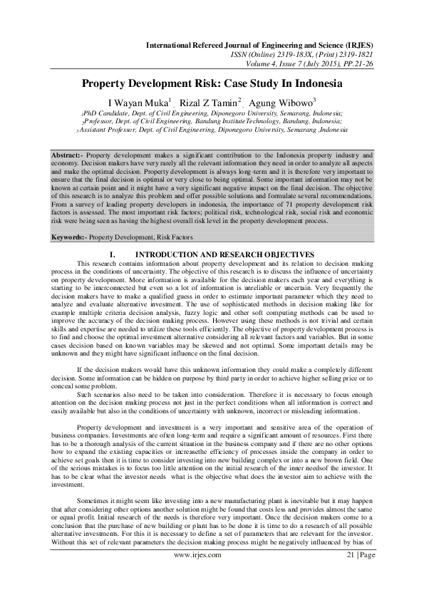 (PDF) Property Development Risk: Case Study In Indonesia