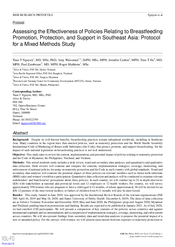(PDF) Assessing the Effectiveness of Policies Relating to Breastfeeding Promotion, Protection ...