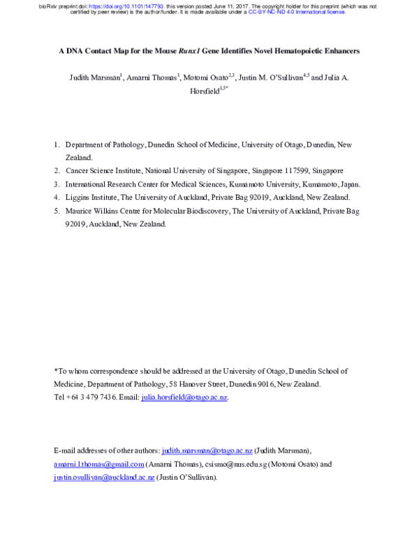 (PDF) A DNA Contact Map for the Mouse Runx1 Gene Identifies Novel ...