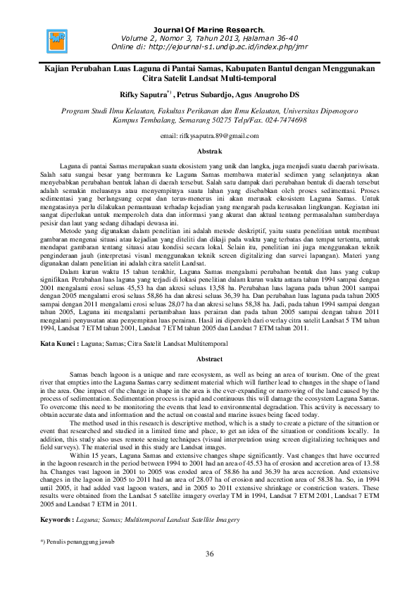 (PDF) Kajian Perubahan Luas Laguna di Pantai Samas, Kabupaten Bantul ...