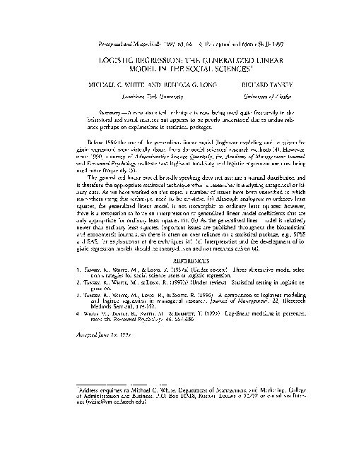(PDF) Logistic Regression: The Generalized Linear Model in the Social Sciences