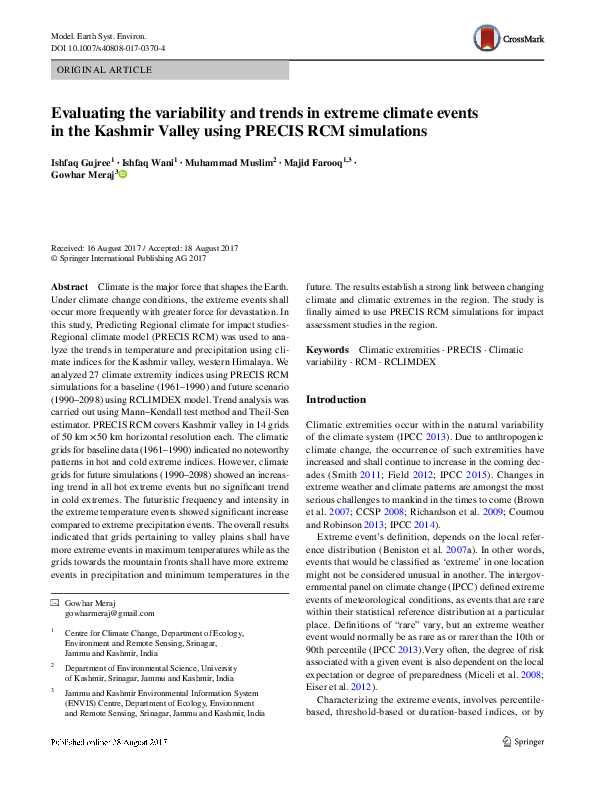 (PDF) Evaluating the variability and trends in extreme climate events in the Kashmir Valley ...