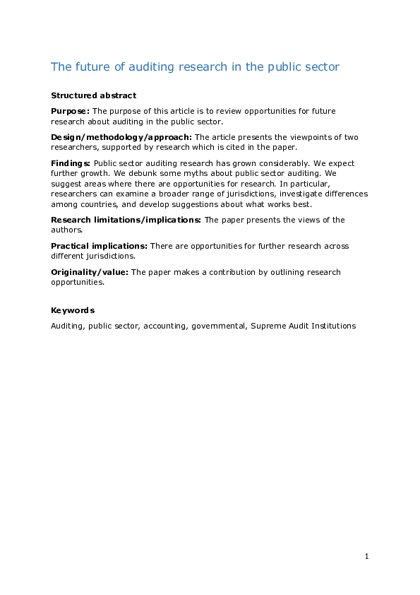 (PDF) The future of auditing research in the public sector