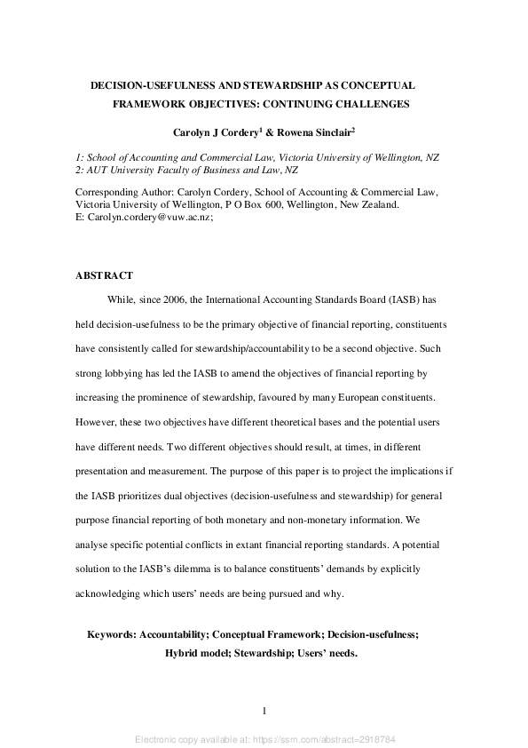 (PDF) Decision-Usefulness and Stewardship As Conceptual Framework ...
