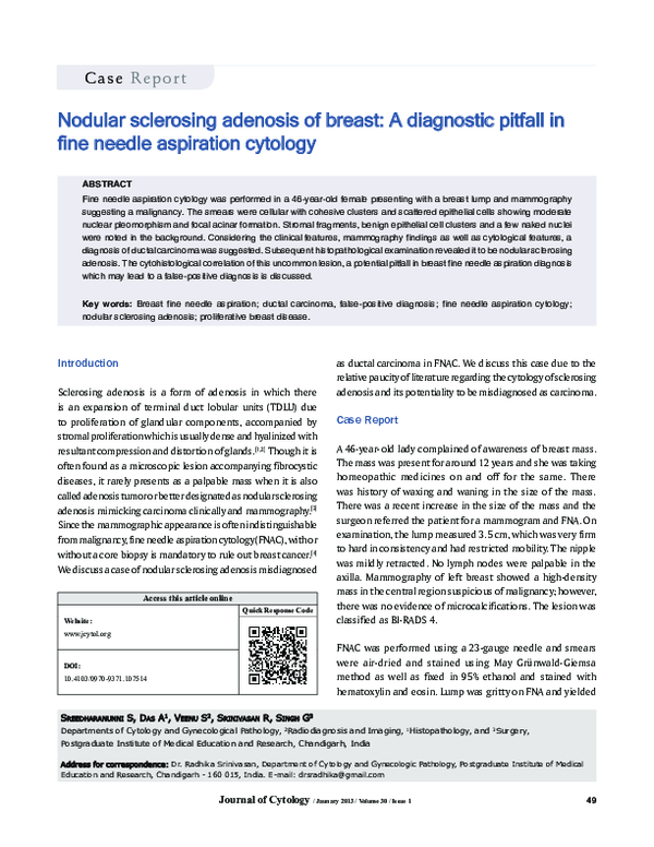 Pdf Nodular Sclerosing Adenosis Of Breast A Diagnostic Pitfall In Fine Needle Aspiration