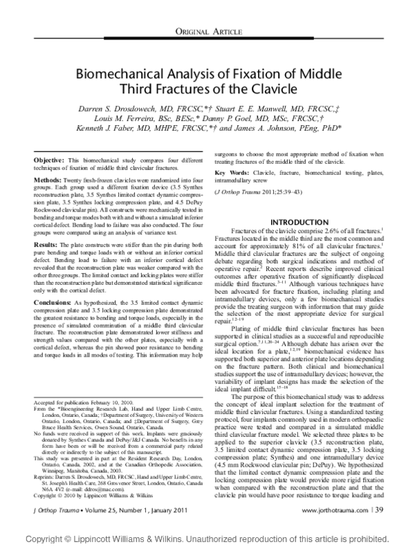 (PDF) Biomechanical Analysis of Fixation of Middle Third Fractures of ...