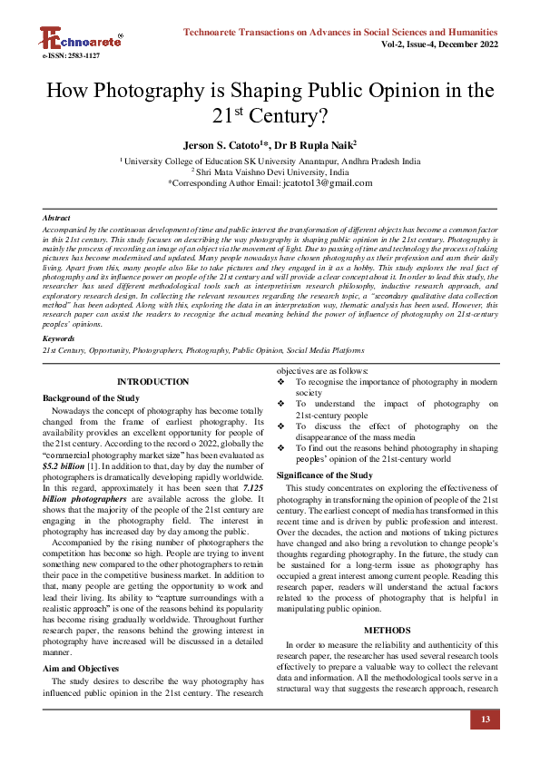 (PDF) How Photography is Shaping Public Opinion in the 21st Century?