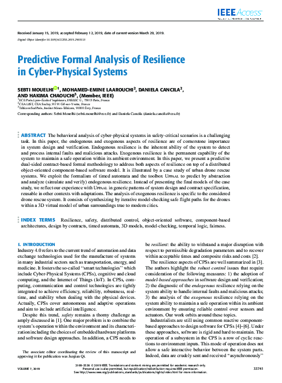 (PDF) Predictive Formal Analysis of Resilience in Cyber-Physical Systems