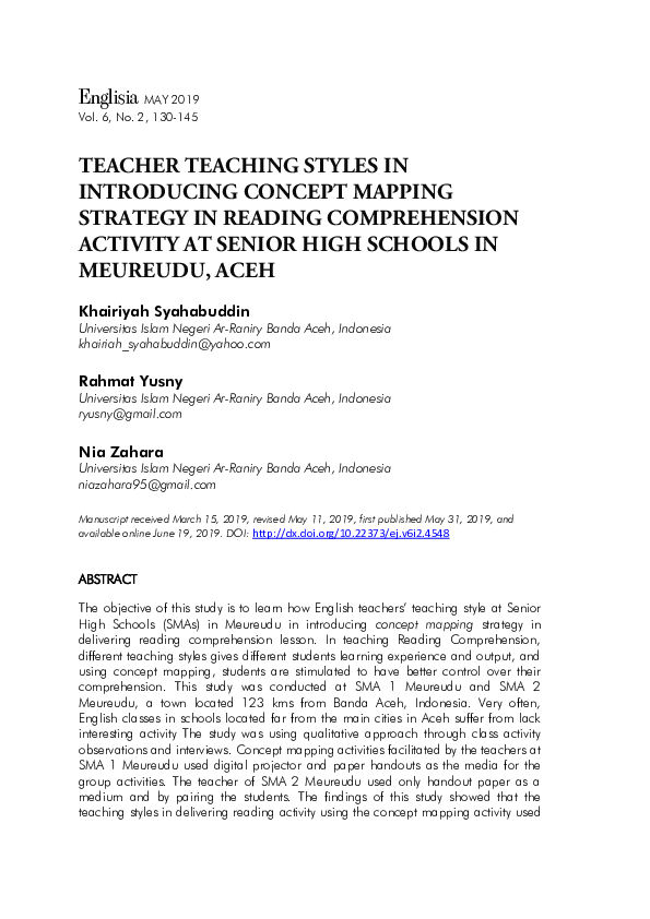 (PDF) Teacher Teaching Styles in Introducing Concept Mapping Strategy in Reading Comprehension ...