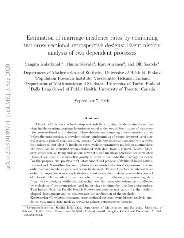 (PDF) Estimation of marriage incidence rates by combining two cross ...