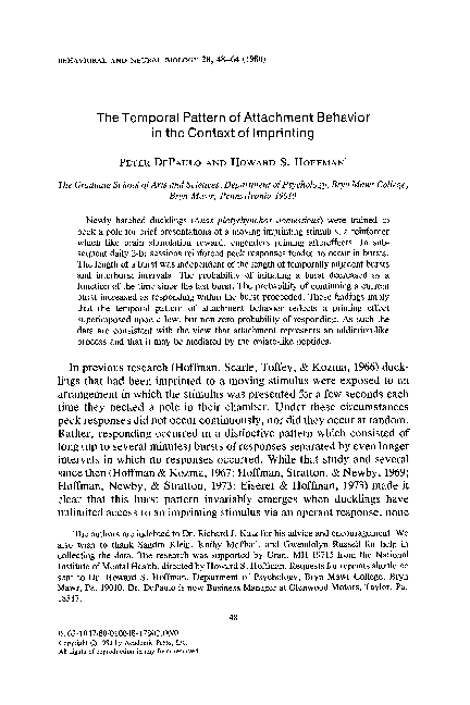 (PDF) The temporal pattern of attachment behavior in the context of imprinting