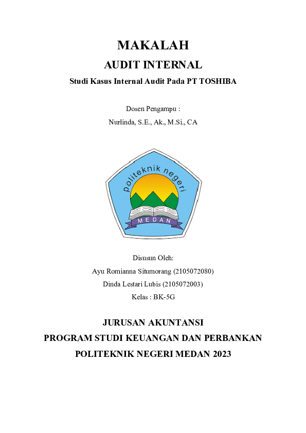 (DOC) MAKALAH KASUS AUDIT INTERNAL PADA PT TOSHIBA