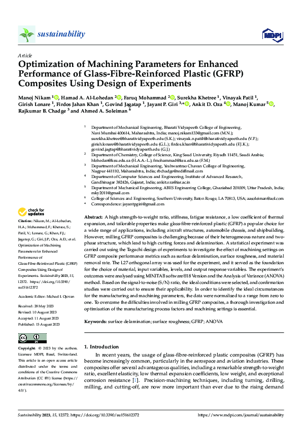 (PDF) Optimization of Machining Parameters for Enhanced Performance of Glass-Fibre-Reinforced ...