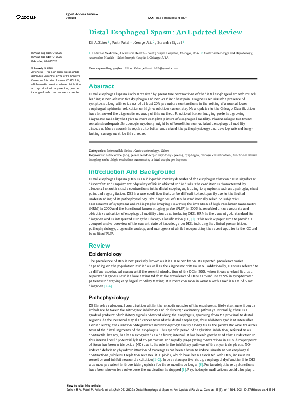 (PDF) Distal Esophageal Spasm: An Updated Review