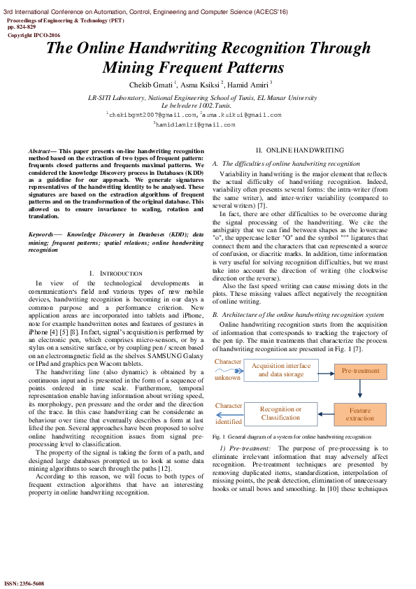 (PDF) The Online Handwriting Recognition Through Mining Frequent Patterns
