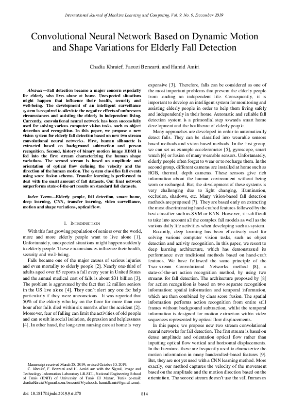 (PDF) Convolutional Neural Network Based on Dynamic Motion and Shape Variations for Elderly Fall ...