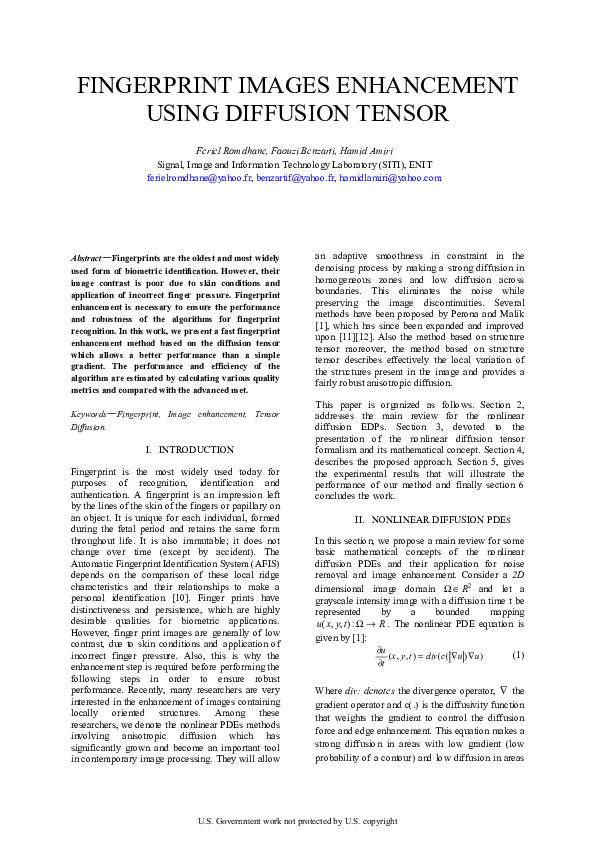 (PDF) Fingerprint images enhancement using diffusion tensor | Hamid Amiri - Academia.edu