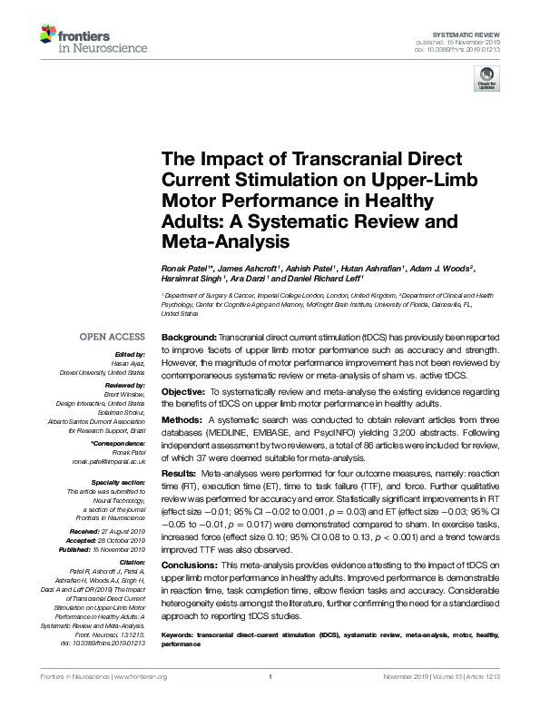 (PDF) The Impact of Transcranial Direct Current Stimulation on Upper-Limb Motor Performance in ...