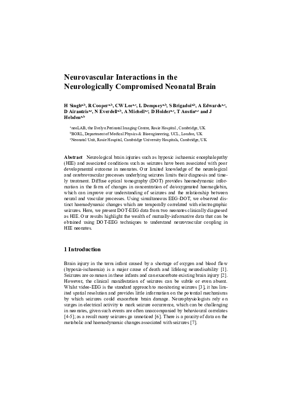 (PDF) Neurovascular Interactions in the Neurologically Compromised ...