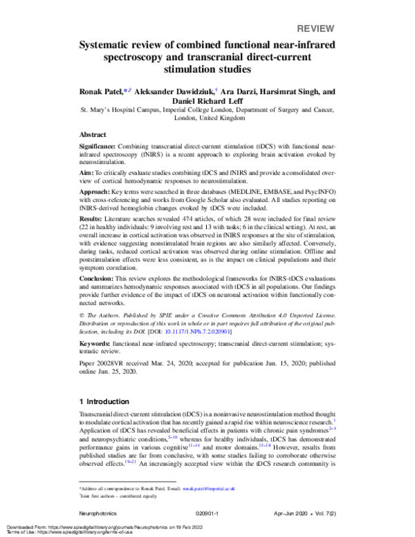 (PDF) Systematic review of combined functional near-infrared spectroscopy and transcranial ...
