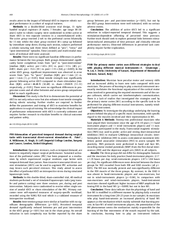 (PDF) P99 Attenuation of perceived temporal demand during surgical tasks with transcranial ...