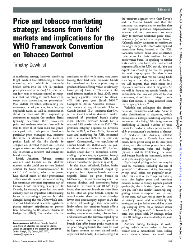 (PDF) Price and tobacco marketing strategy: lessons from ‘dark’ markets ...