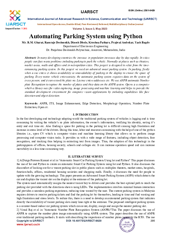(PDF) Automating Parking System using Python