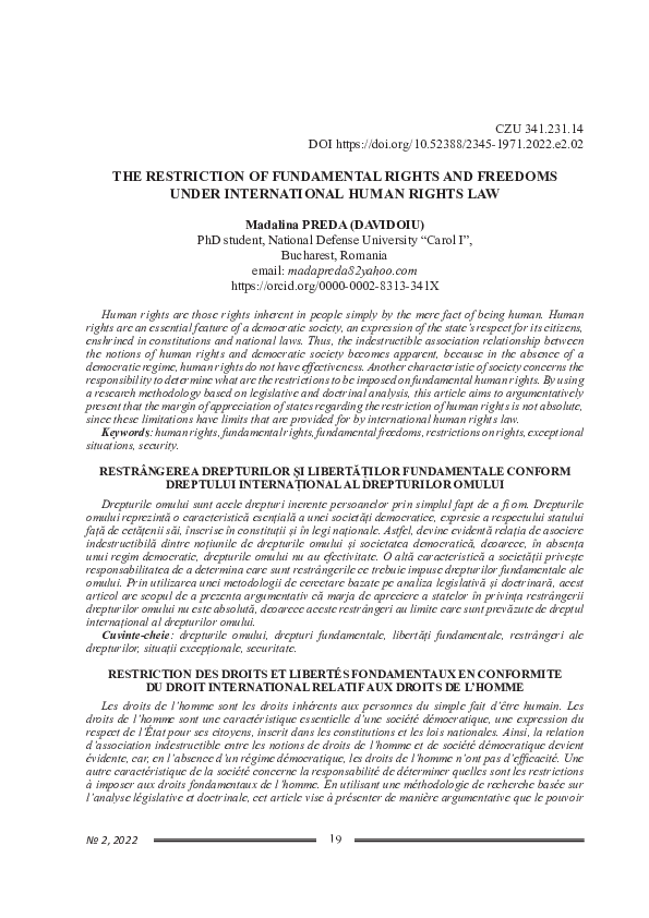 (PDF) The restriction of fundamental rights and freedoms under ...