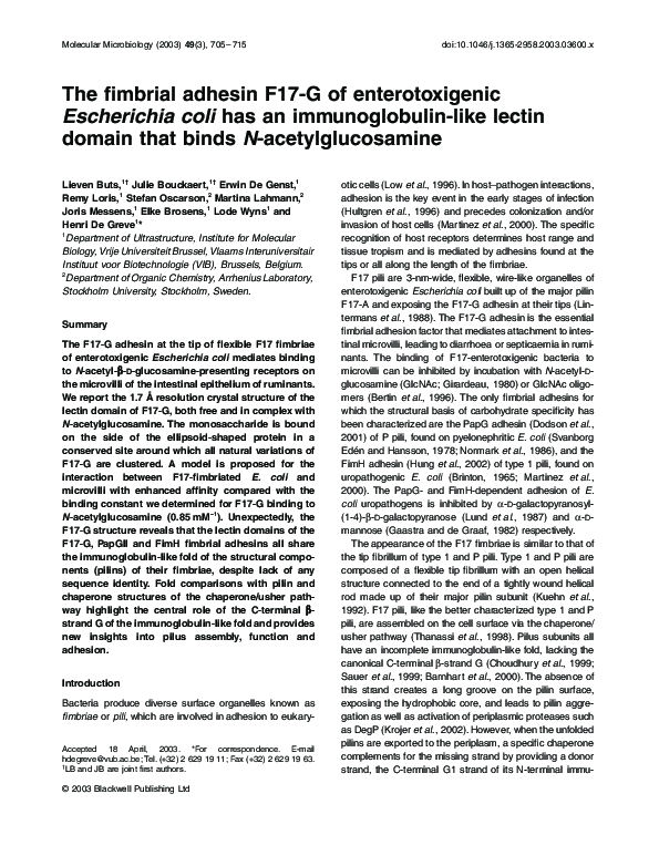 (PDF) The fimbrial adhesin F17-G of enterotoxigenic Escherichia coli ...