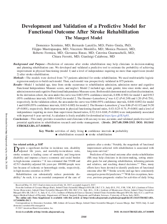 (PDF) Development and Validation of a Predictive Model for Functional Outcome After Stroke ...