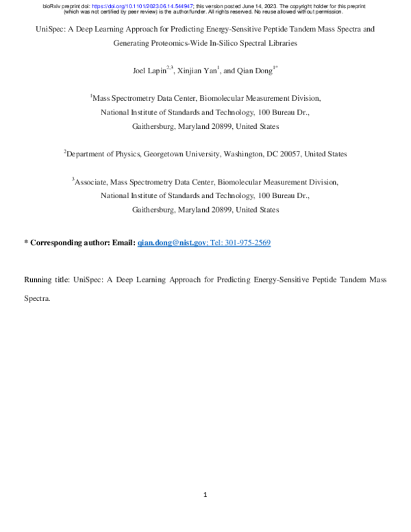 Pdf Unispec A Deep Learning Approach For Predicting Energy Sensitive Peptide Tandem Mass