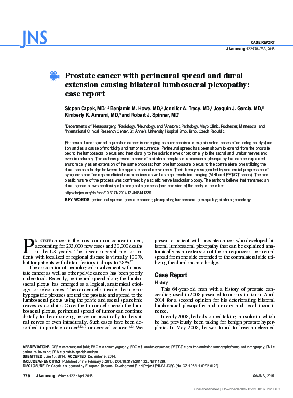 (PDF) Prostate Cancer Causing Bilateral Plexopathy