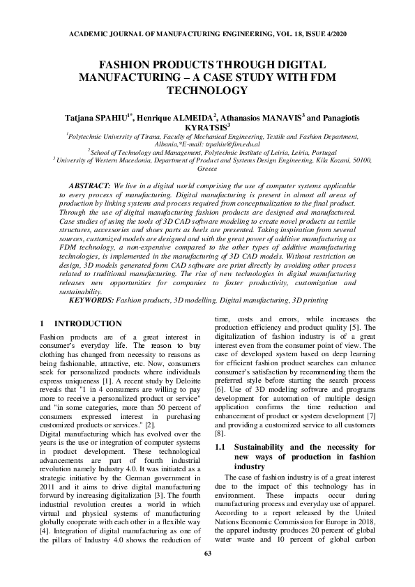 (PDF) Fashion Products Through Digital Manufacturing - A Case Study With FDM Technology