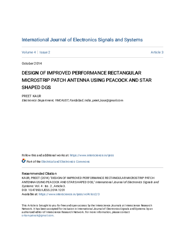 (PDF) Design of Improved Performance Rectangular Microstrip Patch Antenna Using Peacock and Star ...