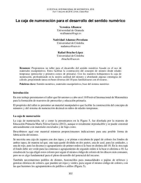 (PDF) La caja de numeración para el desarrollo del sentido numérico
